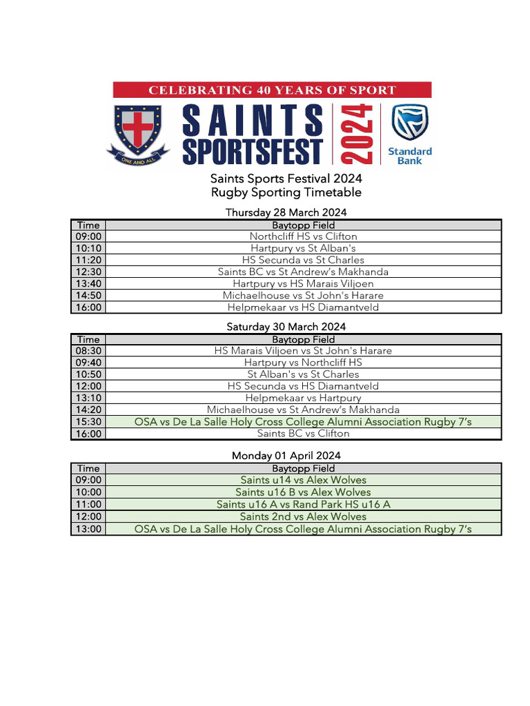 C. Rugby Sporting Timetable 26-03-2024 - 2 | PDF