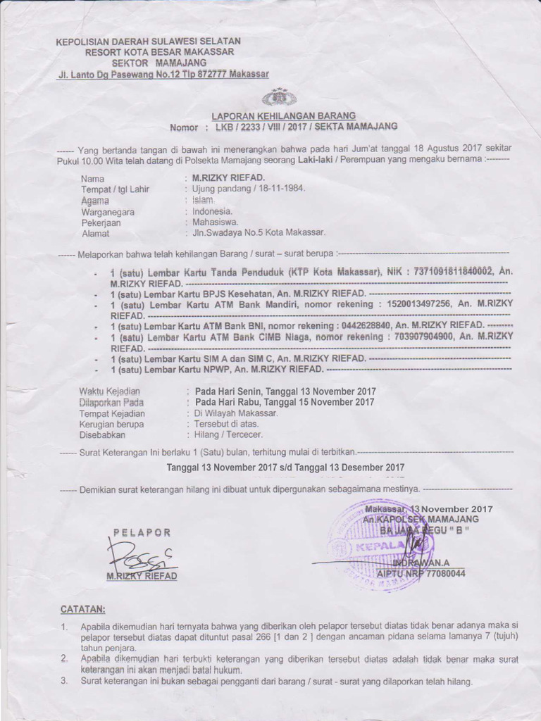 Rizky Surat Kehilangan | PDF