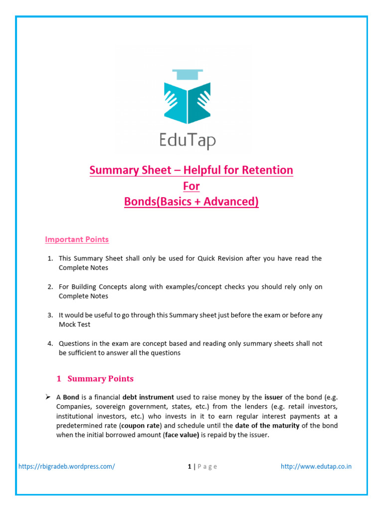 Summary_Sheets_Bonds | PDF | Bonds (Finance) | Yield (Finance)