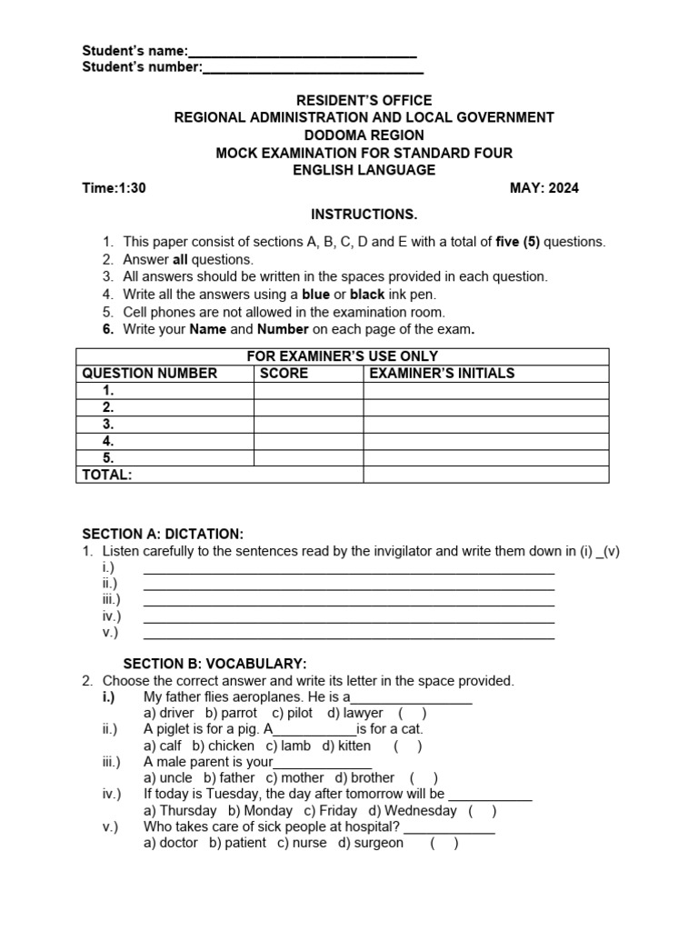 English STD Iv Mock Mei 2024 | PDF | Language Arts & Discipline