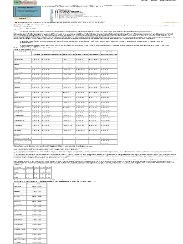 4.3 FAO Crop Coefficients | PDF | Evapotranspiration | Soil