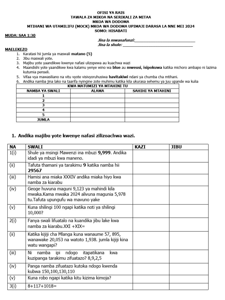 Hisabati Darasa La Nne-Mei | PDF