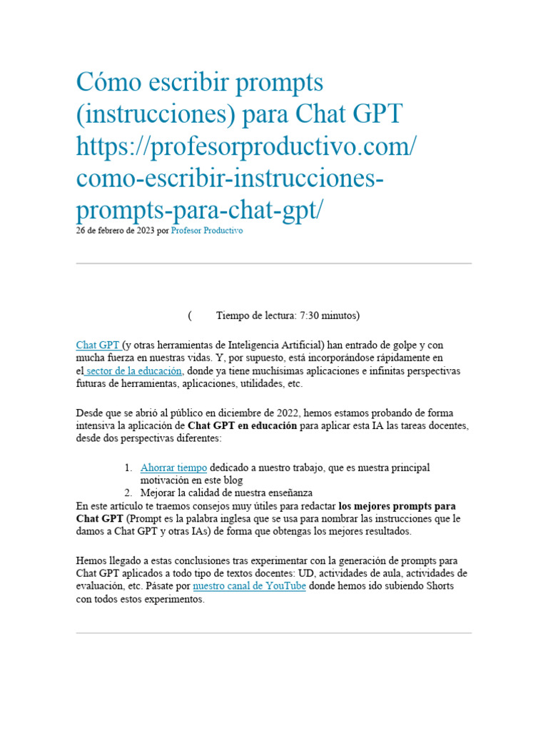 Consejos para Prompts en ChatGPT | PDF | Agua | Inteligencia artificial