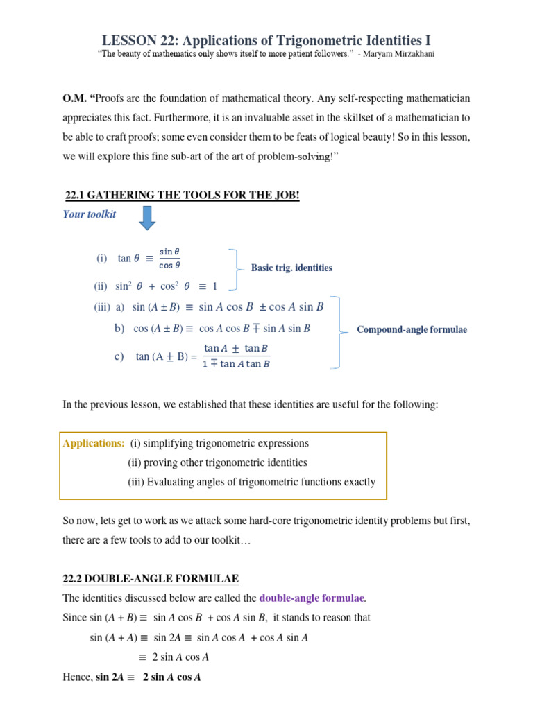 AddMathLesson (5th Form Term 1, Lesson 22 - Applications of Trigonometric Identities I) | PDF ...