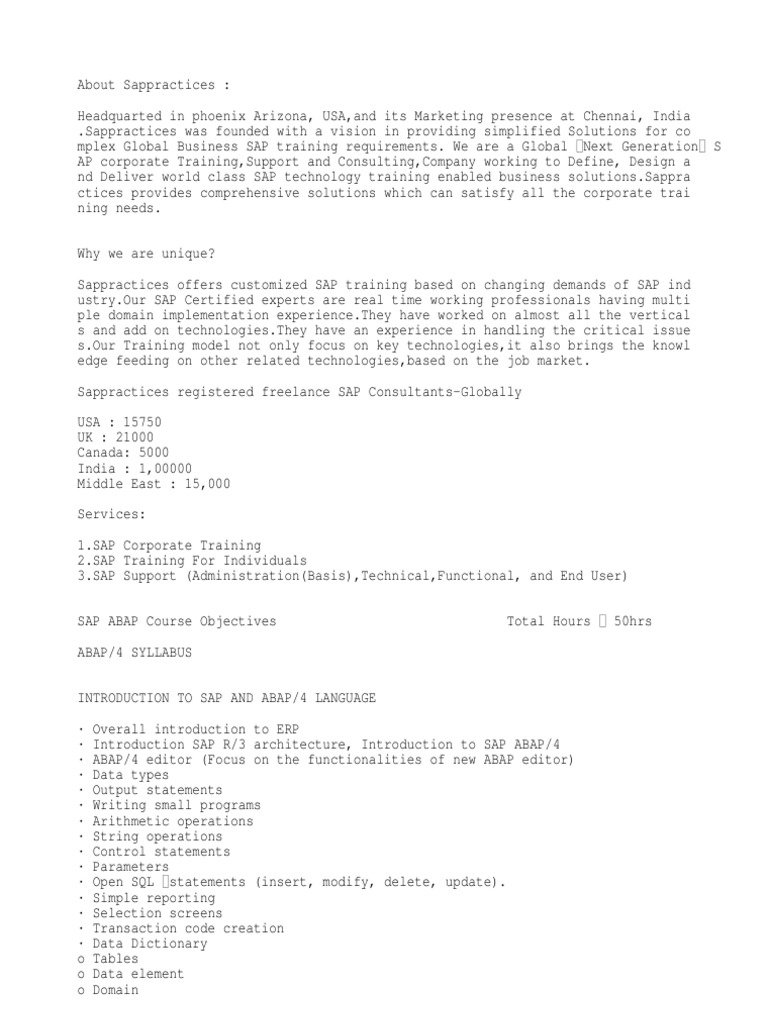 Sap Abap Training | PDF | Sap Se | Computer Engineering