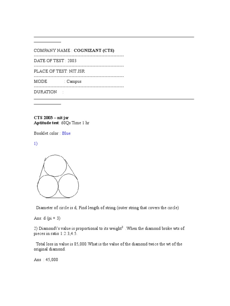 Total CTS Placement Papers (WWW - Placementpapers | PDF | Area | Speed