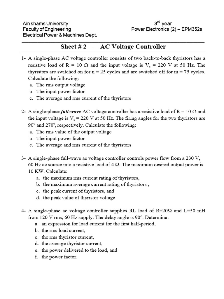 Sheet 2 AC Choppers | PDF | Alternating Current | Mains Electricity