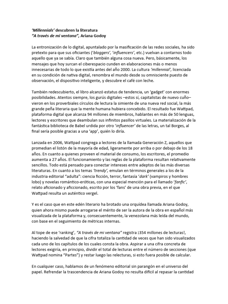 Millennials' Descubren La Literatura | PDF
