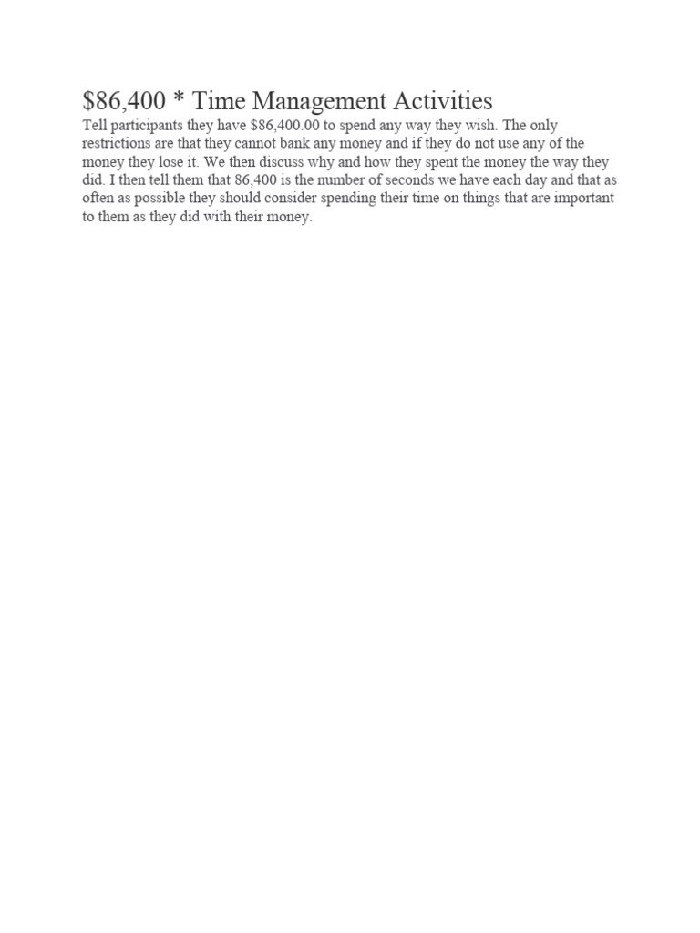 Time Management Icebreaker Activity | PDF