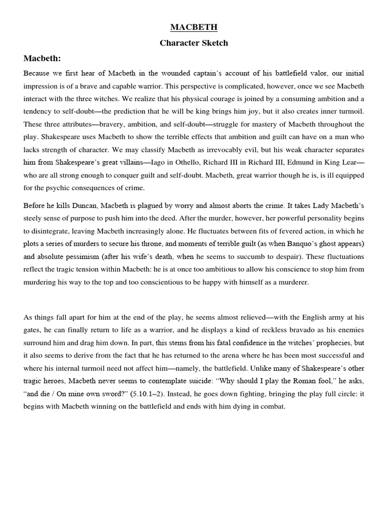 MACBETH - Character Sketch | PDF | Macbeth