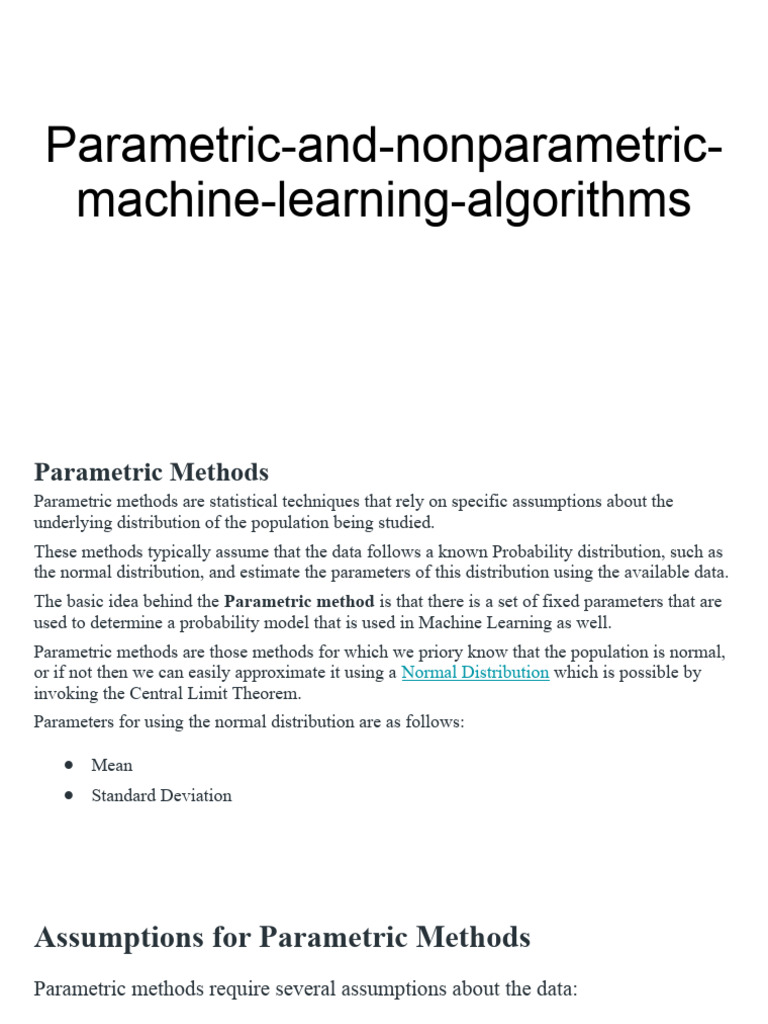 Parametric and Nonparametric Machine Learning Algorithms | PDF | Nonparametric Statistics ...