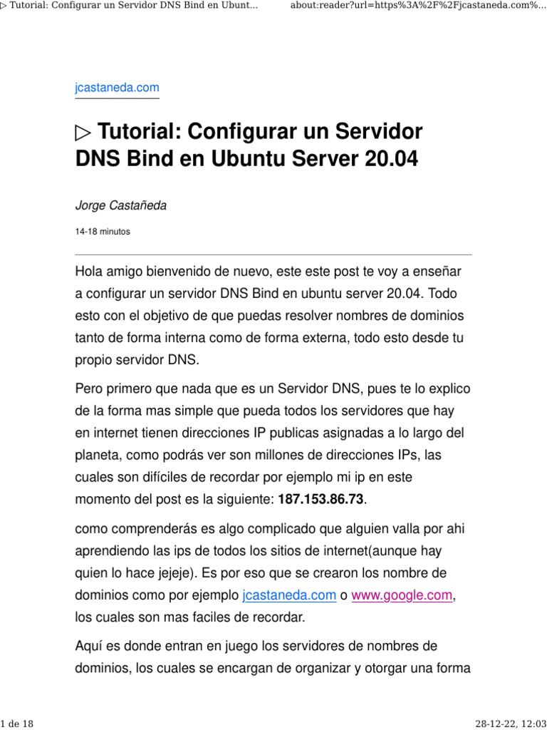 Tutorial Configurar Un Servidor DNS Bind en Ubuntu Server 20.04 | PDF | sistema de nombres de ...