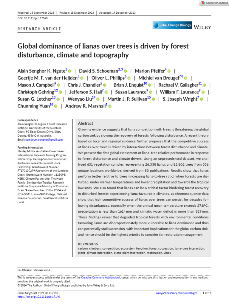 Ngute et al. 2024-lianas-trees | PDF | Forests | Ecosystem