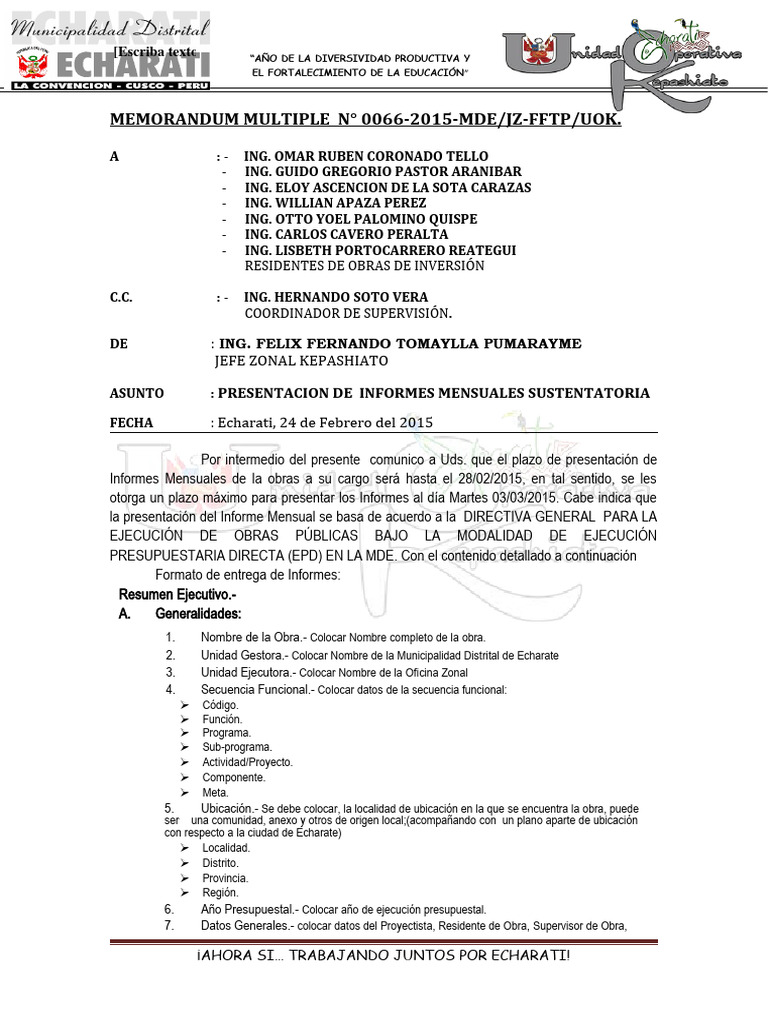 0062 Memorandum Multiple Entrega de Informes | Descargar gratis PDF | Presupuesto