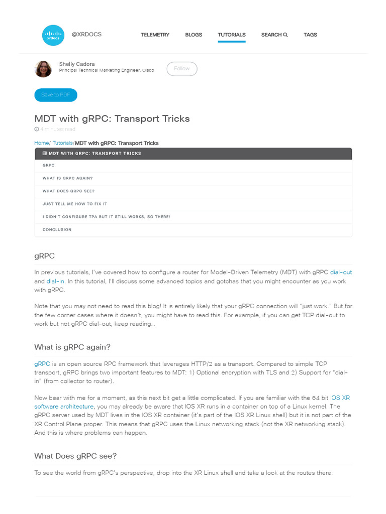 Xrdocs Io Telemetry Tutorials 2017 05 05 MDT With GRPC Transport Tricks | PDF | Communications ...