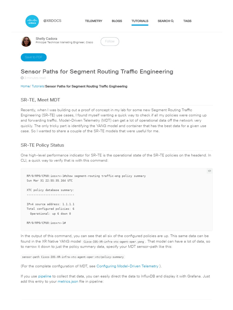 Xrdocs Io Telemetry Tutorials 2019 03 31 Sensor Paths For Segment Routing Traffic Engineering