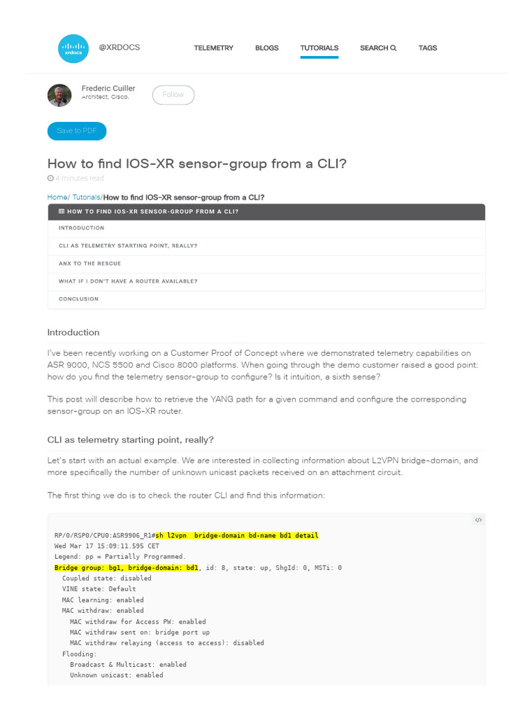 Xrdocs Io Telemetry Tutorials Telemetry Sensor Group Yang Anx Pdf Multicast Ip Address