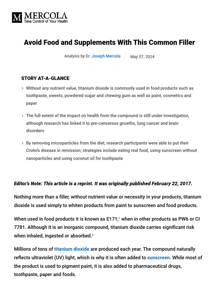 Avoid Food Supplements With Titanium Dioxide PDF | PDF | Titanium Dioxide