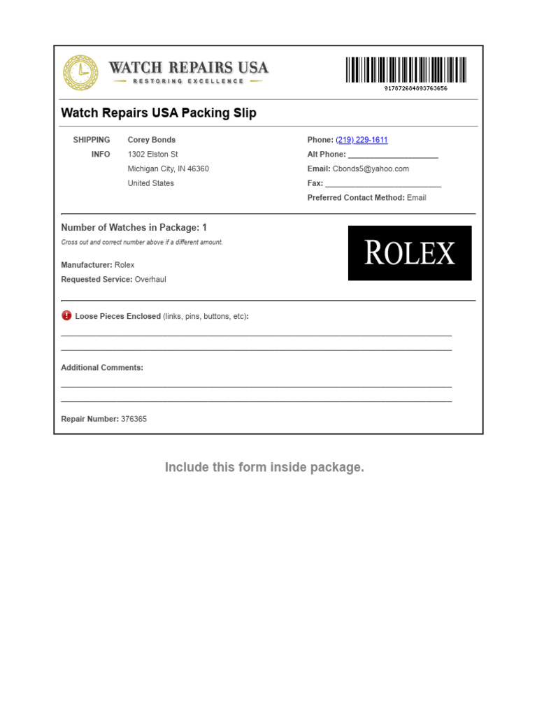 Shipping Forms - Watch Repairs USA | PDF | Packaging And Labeling ...