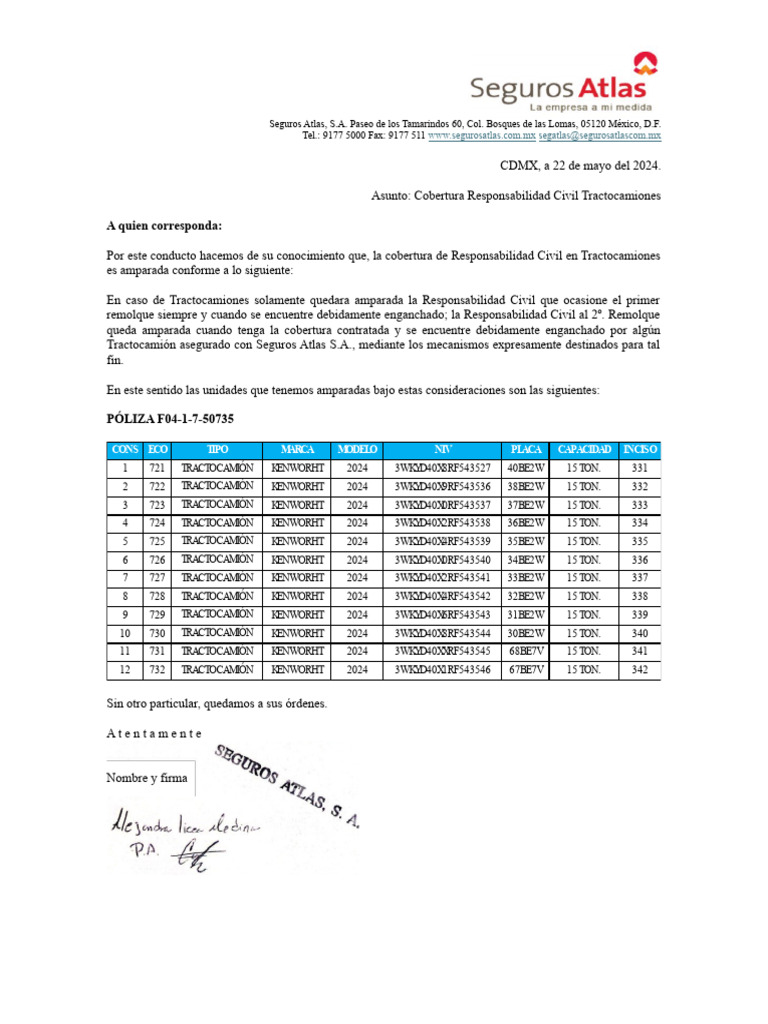 Seguros Atlas Carta CRE | PDF