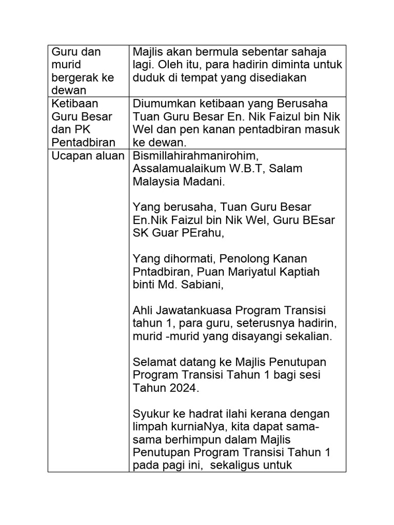Emcee Program Transisi 2024 | PDF