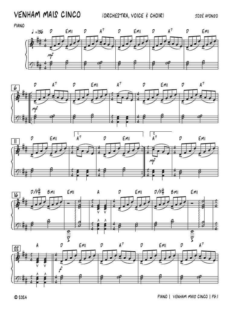 Venham Mais Cinco So Conservatorio de Sintra - Piano 2 | PDF