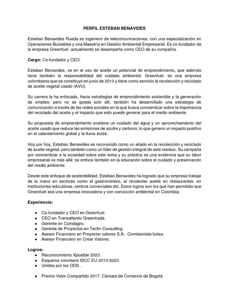 Esteban Benavides | PDF | Biocombustible | Reciclaje