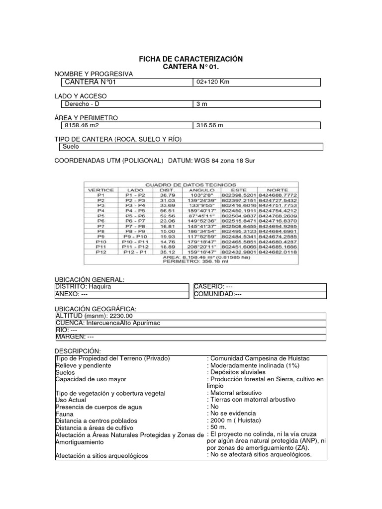 Ficha-E_Cantera_02+120 | PDF | Cantera | Ciencias de la Tierra