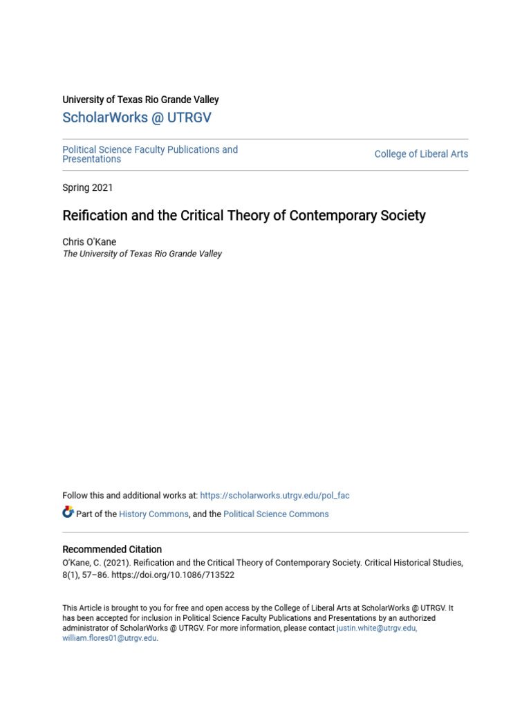 Reification and The Critical Theory of C | PDF | Critical Theory ...
