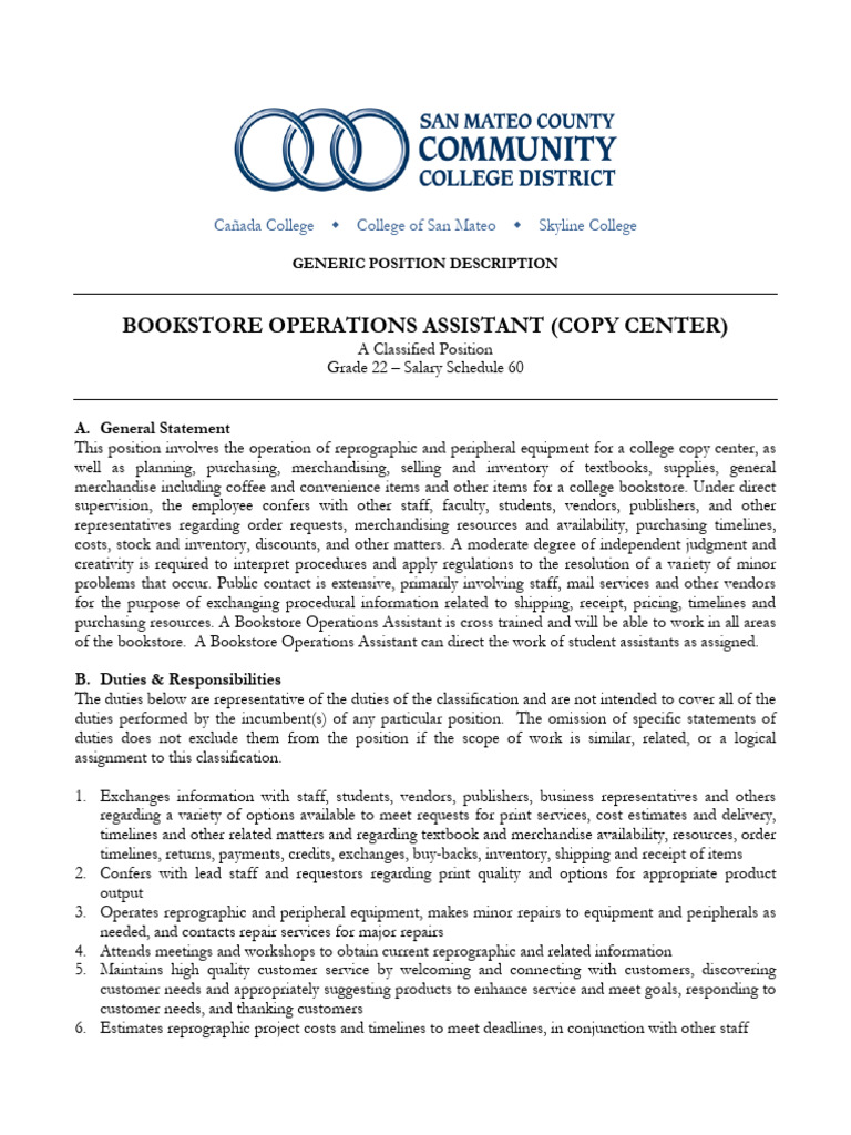 Bookstore Operations Assistant (Copy Center) | PDF | Textbook ...