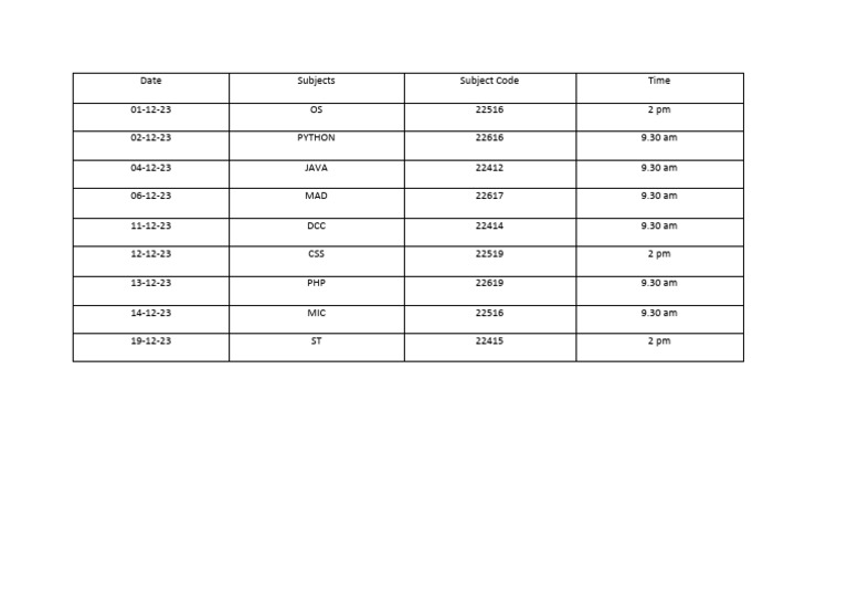 December 2023 Exam Schedule | PDF
