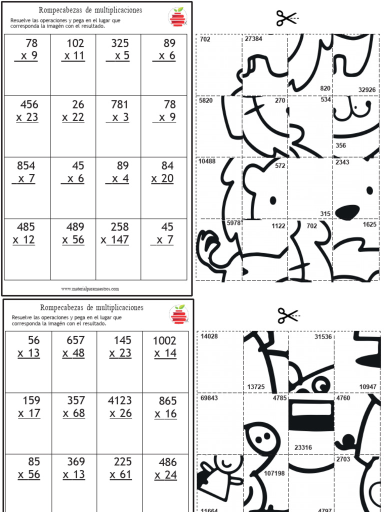 Rompecabezas de Multiplicaciones para Imprimir | PDF