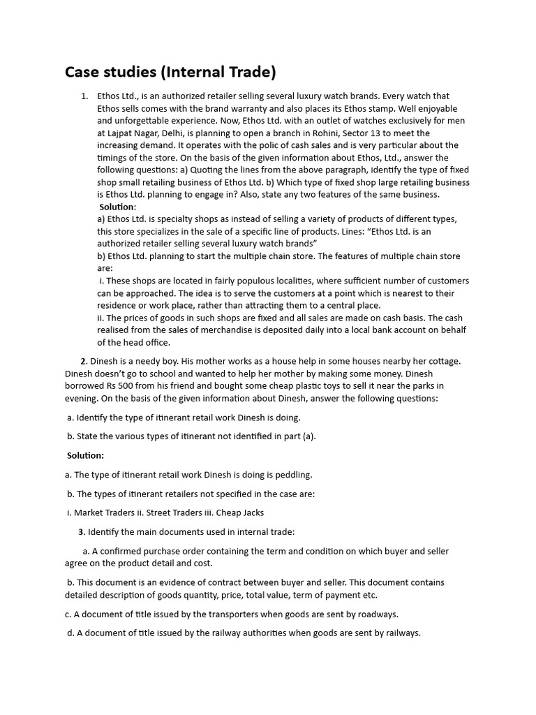 Case Studies BST Internal Trade | PDF | Retail | Service Industries
