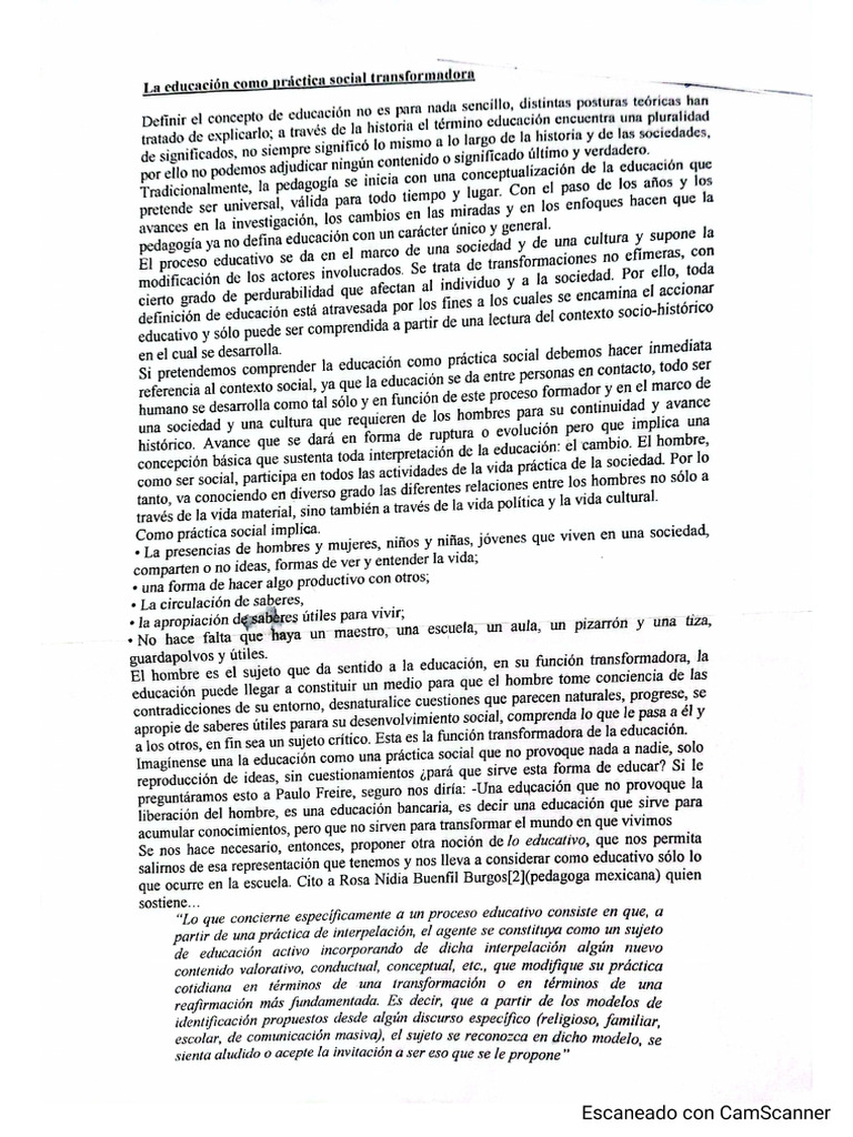 Educación Como Práctica Social Transformadora | PDF
