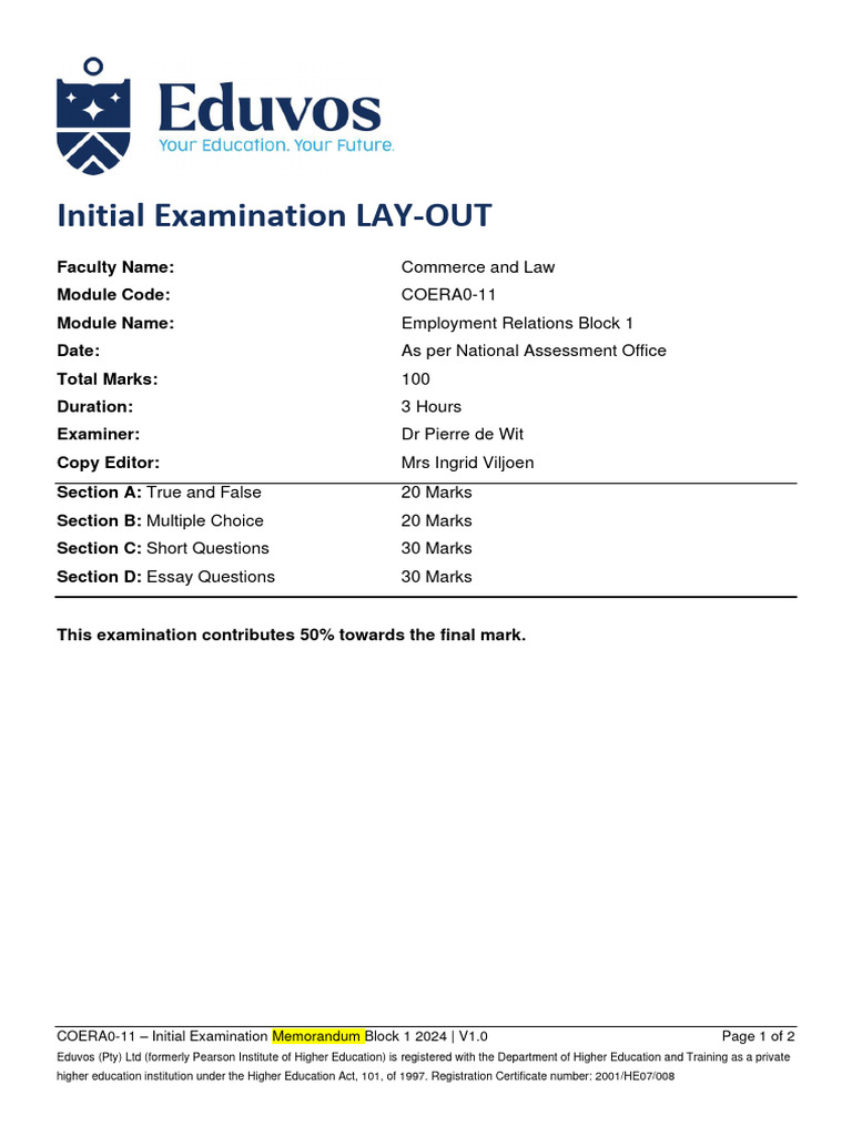 COERA0-11 – Initial Examination Lay-out 2024 (V1.0) | PDF