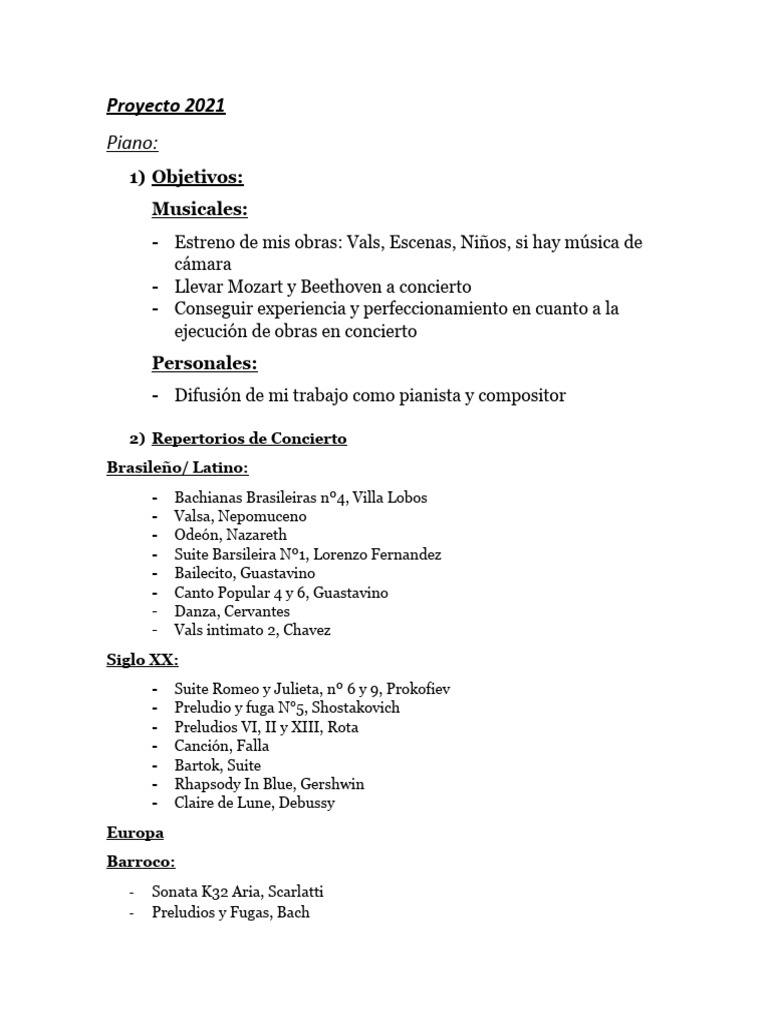 Proyecto 2021 PIANO | PDF | Federico Chopin | Suite (Música)