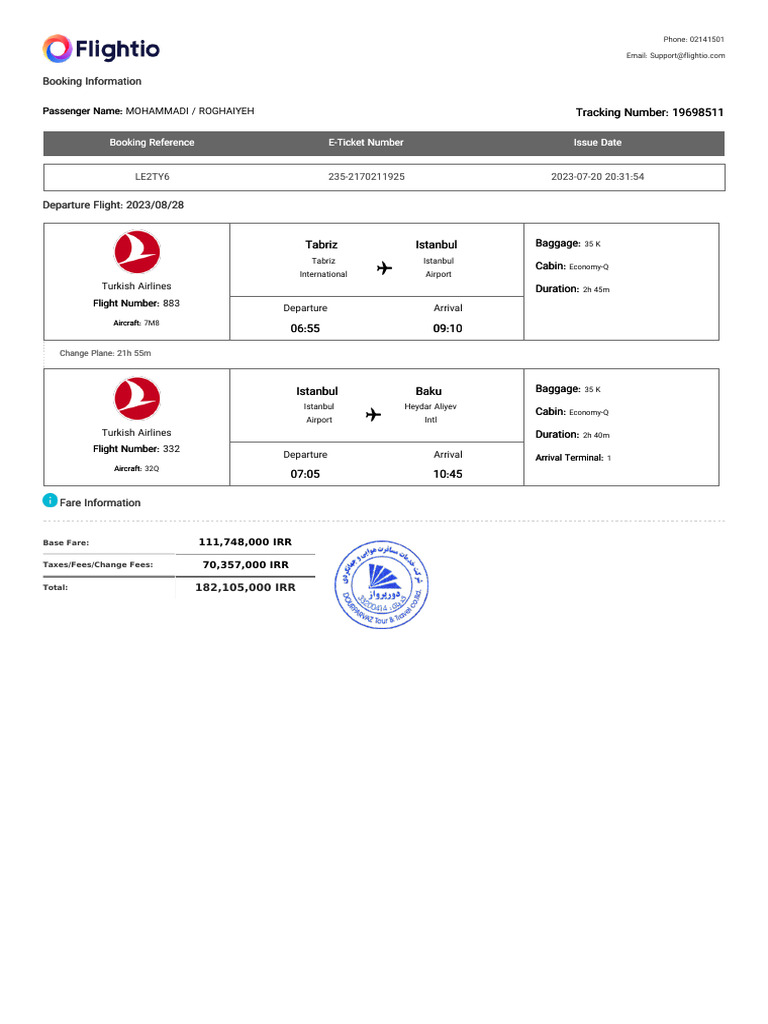 Turkish Airlines Flight Booking Details | PDF | Transport Safety ...