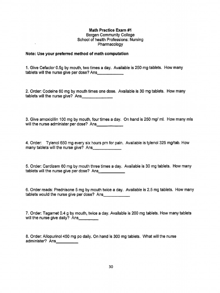 Dosage Calc Sheet Pdf