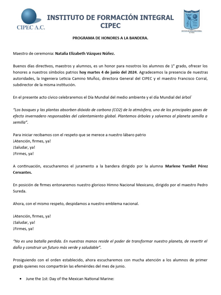 Honores Junio 1ro de Primaria | PDF | Ciencias de la Tierra | Atmósfera