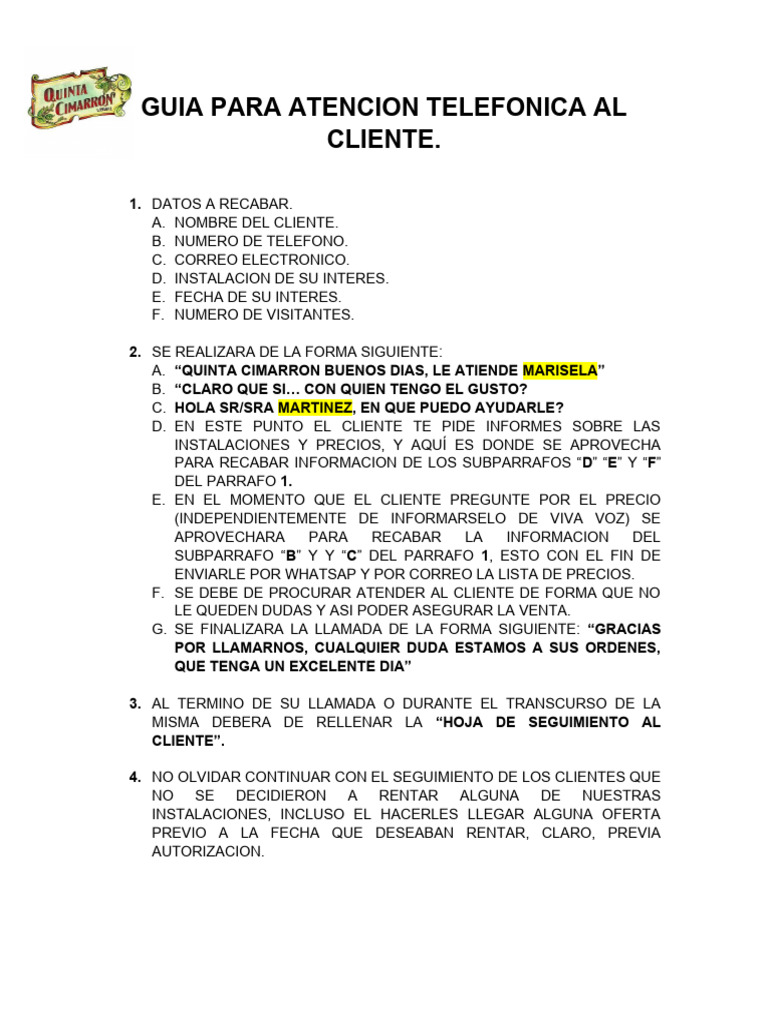 Guia para Atencion Telefonica Al Cliente | Descargar gratis PDF ...