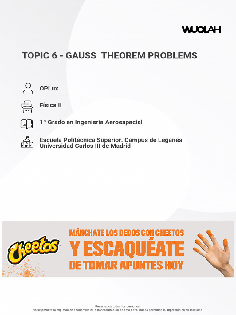 free-TOPIC 6 - GAUSS THEOREM PROBLEMS | PDF | Flux | Sphere