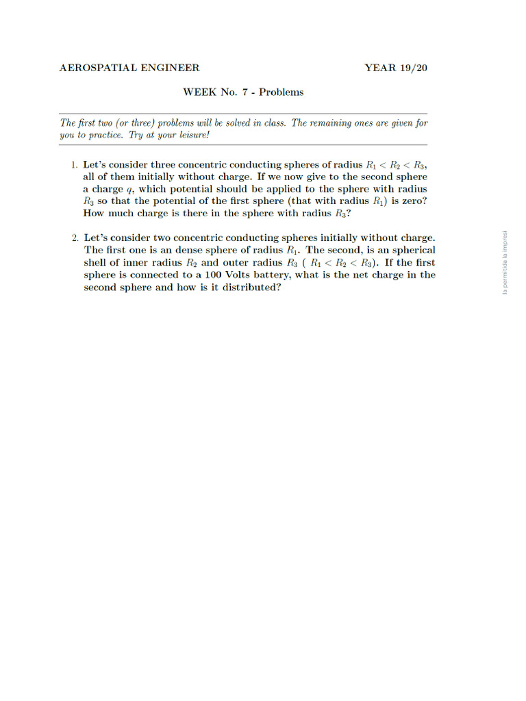 2020 Aerospace Week 7 Problems Potentiel Enonce | PDF