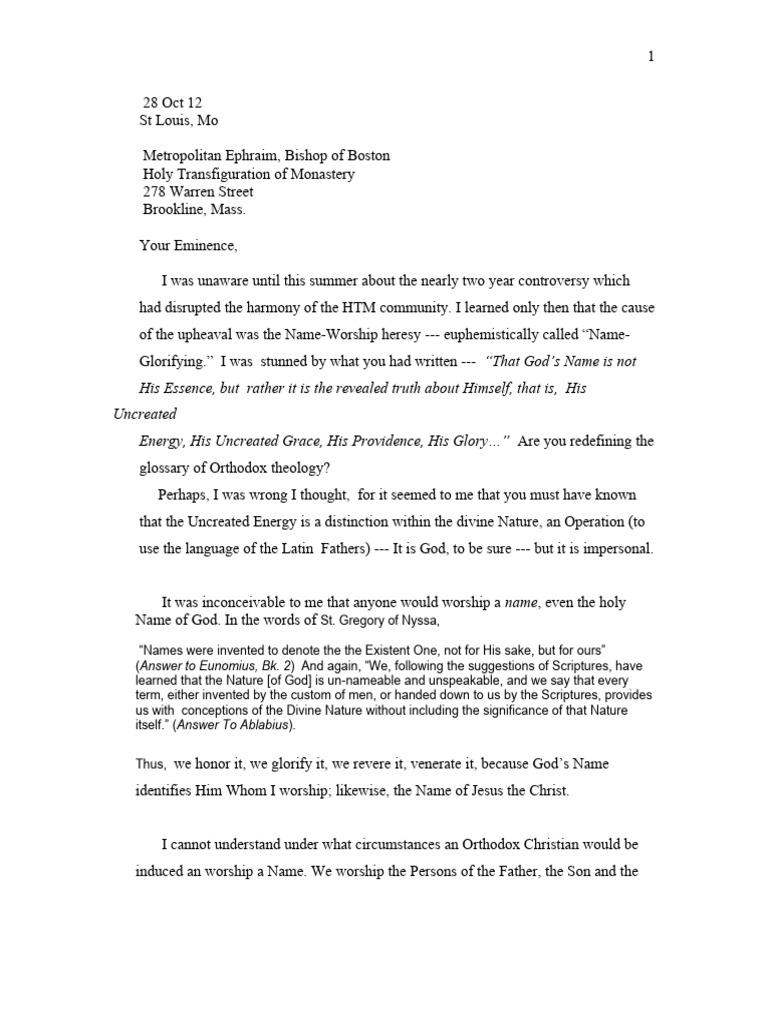 28-Oct-12 Azkoul To HOCNA | PDF | God The Father | God