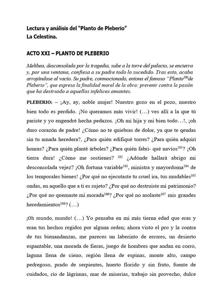 Análisis Del Planto Del Pleberio | PDF | Monólogo