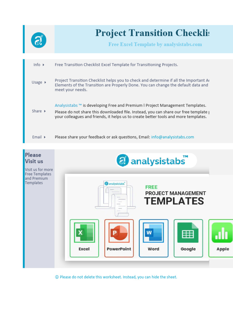 Project Transition Checklist Template | PDF | World Wide Web | Internet & Web