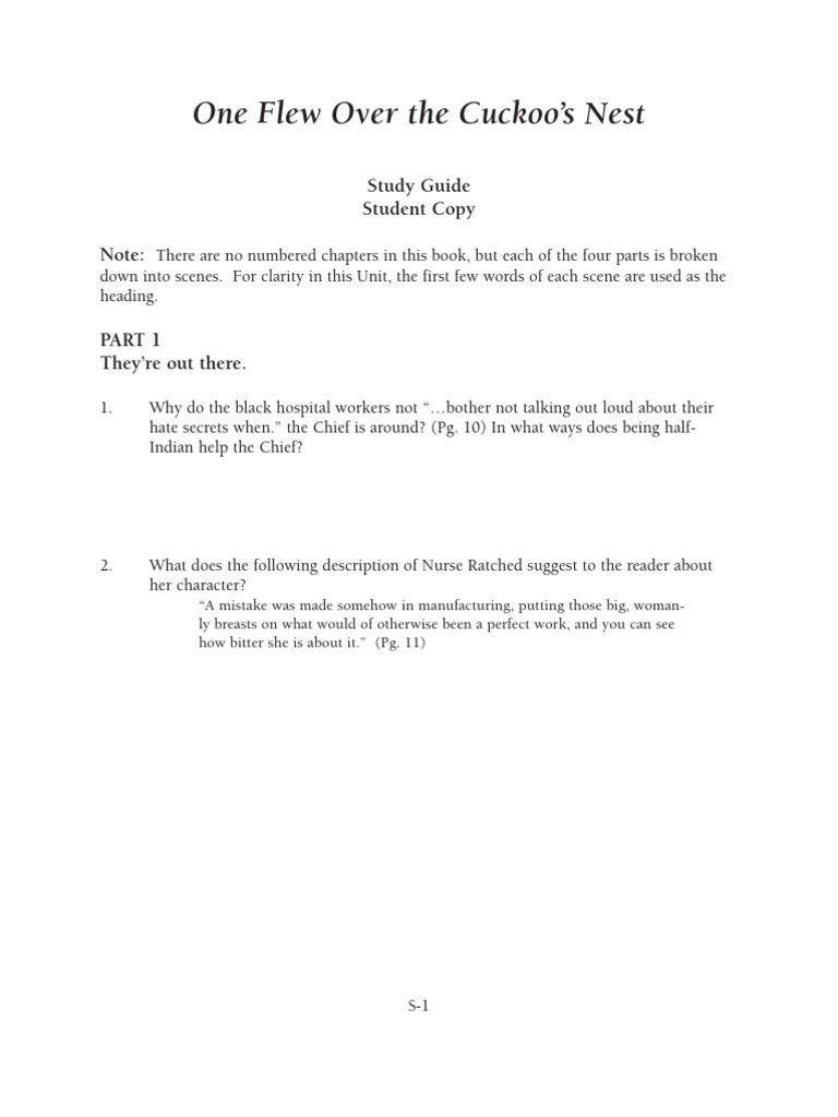 Study Guide - One Flew Over The Cuckoo's Nest | PDF