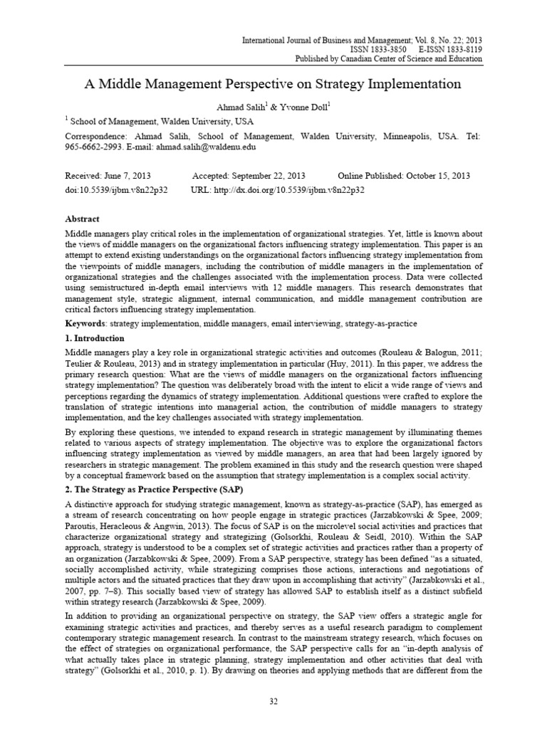 A Middle Management Perspective On Strategy Implem | PDF | Strategic ...