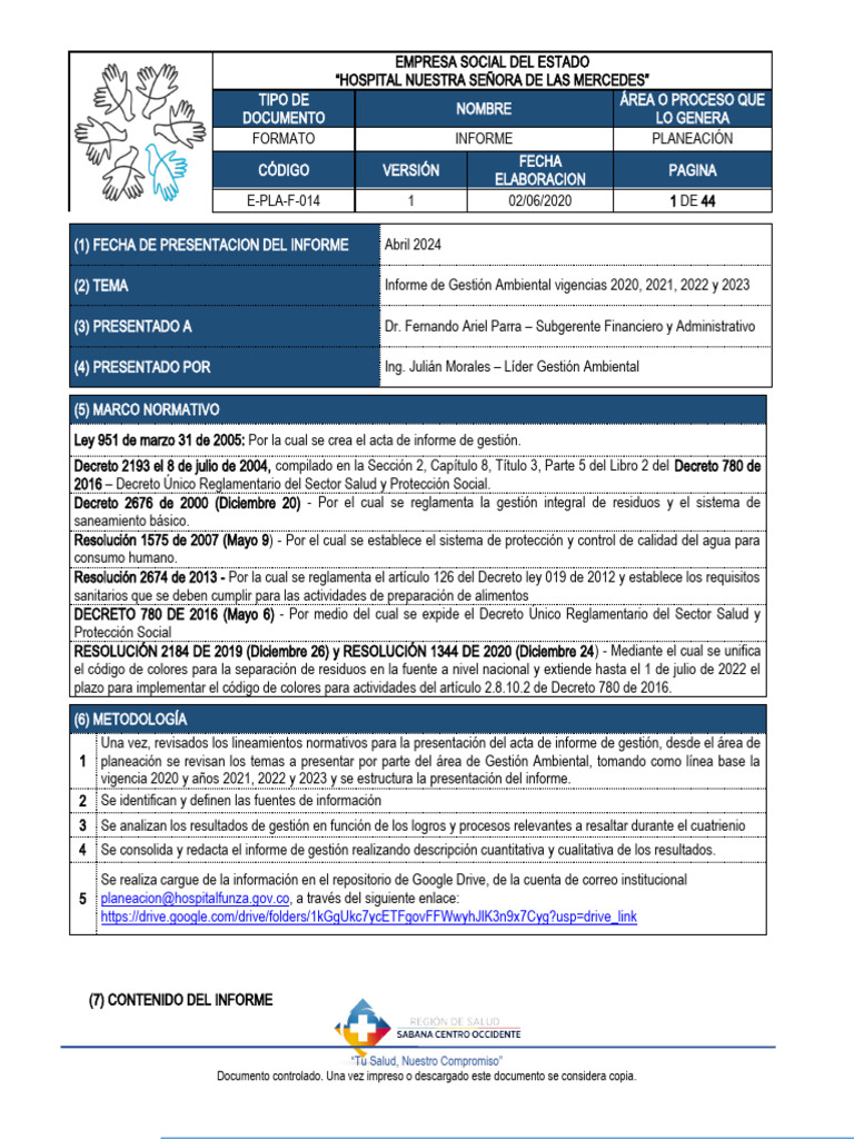 Informe de Gestion Gestion Ambiental Doctor Parra | PDF | Hospital ...