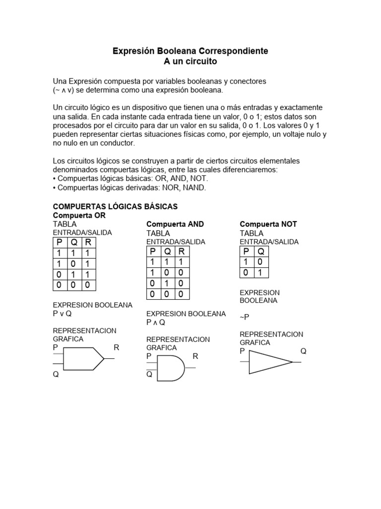 Expresión Booleana Correspondiente A Un Circuito | PDF | Puerta lógica ...