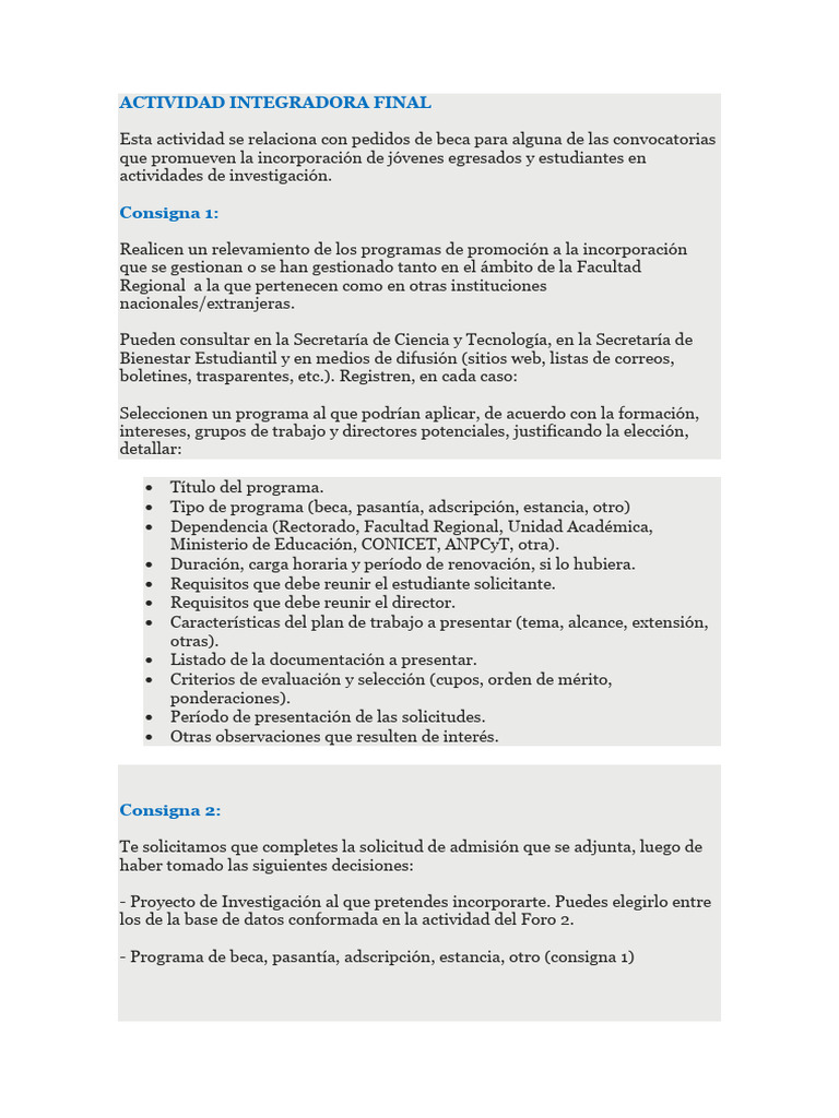Consigna Actividad Integradora | PDF | Informática